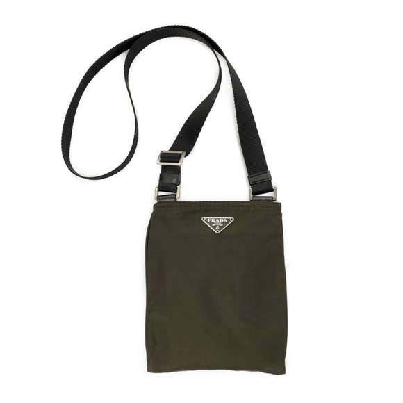 Prada | Bags | Prada Triangle Tag Nylon Shoulder Bag Olive Black | Poshmark